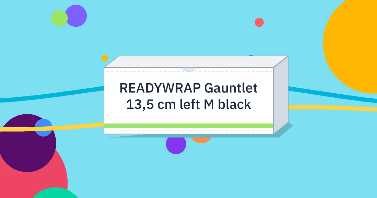 Symbolbild: Packung mit der Aufschrift READYWRAP Gauntlet 13,5 cm left M black (PZN 16567045) – Verfügbarkeit und Bezug in Apotheken in Frankfurt am Main