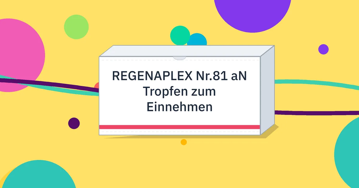 Symbolbild: Packung mit der Aufschrift REGENAPLEX Nr.81 aN Tropfen zum Einnehmen (PZN 07639449) – Verfügbarkeit und Bezug in Apotheken in Frankfurt am Main