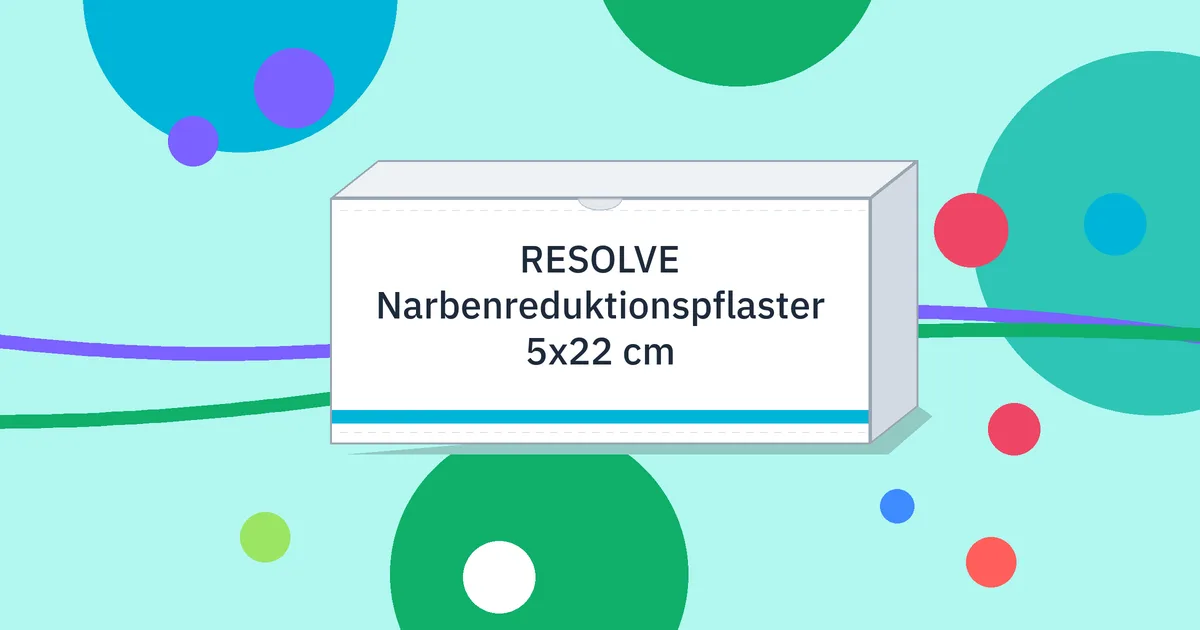 Symbolbild: Packung mit der Aufschrift RESOLVE Narbenreduktionspflaster 5x22 cm (PZN 20129204) – Verfügbarkeit und Bezug in Apotheken in Frankfurt am Main