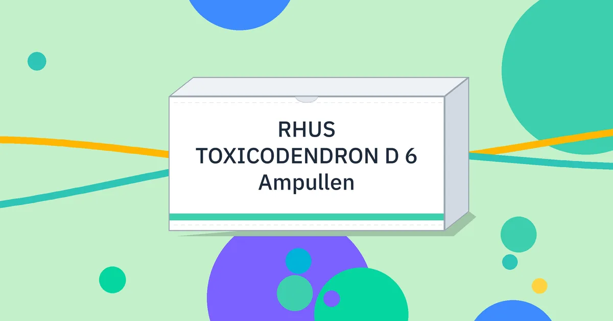 Symbolbild: Packung mit der Aufschrift RHUS TOXICODENDRON D 6 Ampullen (PZN 11707961) – Verfügbarkeit und Bezug in Apotheken in Frankfurt am Main