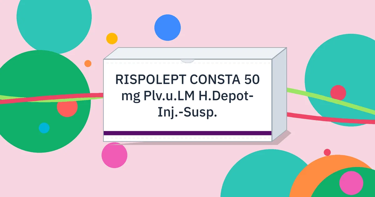 Symbolbild: Packung mit der Aufschrift RISPOLEPT CONSTA 50 mg Plv.u.LM H.Depot-Inj.-Susp. (PZN 16841210) – Verfügbarkeit und Bezug in Apotheken in Frankfurt am Main