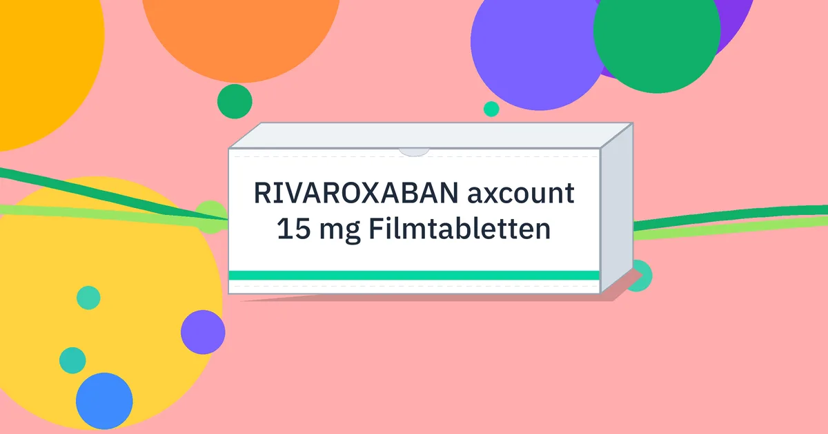 Symbolbild: Packung mit der Aufschrift RIVAROXABAN axcount 15 mg Filmtabletten (PZN 20081503) – Verfügbarkeit und Bezug in Apotheken in Frankfurt am Main