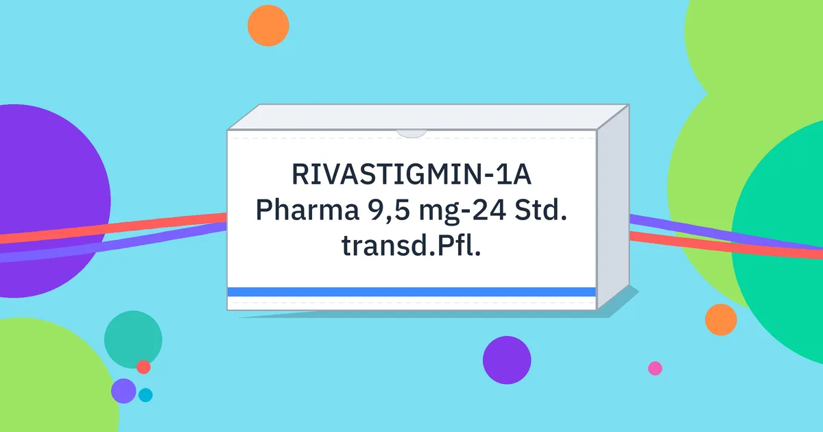 Symbolbild: Packung mit der Aufschrift RIVASTIGMIN-1A Pharma 9,5 mg-24 Std. transd.Pfl. (PZN 12444044) – Verfügbarkeit und Bezug in Apotheken in Frankfurt am Main
