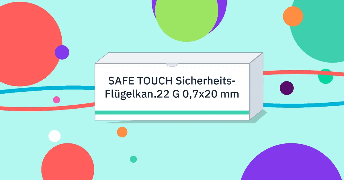 Symbolbild: Packung mit der Aufschrift SAFE TOUCH Sicherheits-Flügelkan.22 G 0,7x20 mm (PZN 05956163) – Verfügbarkeit und Bezug in Apotheken in Frankfurt am Main