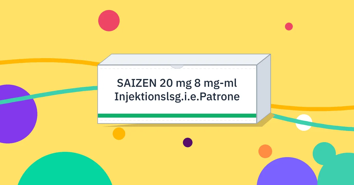Symbolbild: Packung mit der Aufschrift SAIZEN 20 mg 8 mg-ml Injektionslsg.i.e.Patrone (PZN 17999628) – Verfügbarkeit und Bezug in Apotheken in Frankfurt am Main