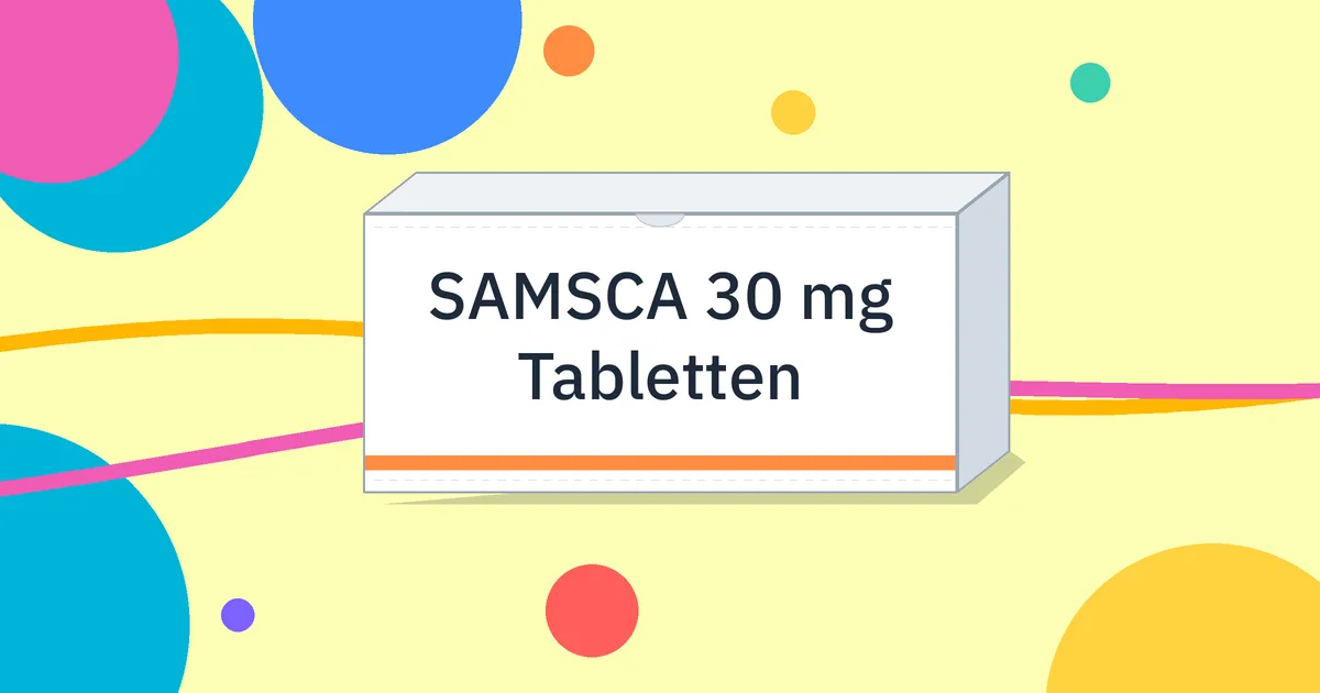 Symbolbild: Packung mit der Aufschrift SAMSCA 30 mg Tabletten (PZN 20185993) – Verfügbarkeit und Bezug in Apotheken in Frankfurt am Main