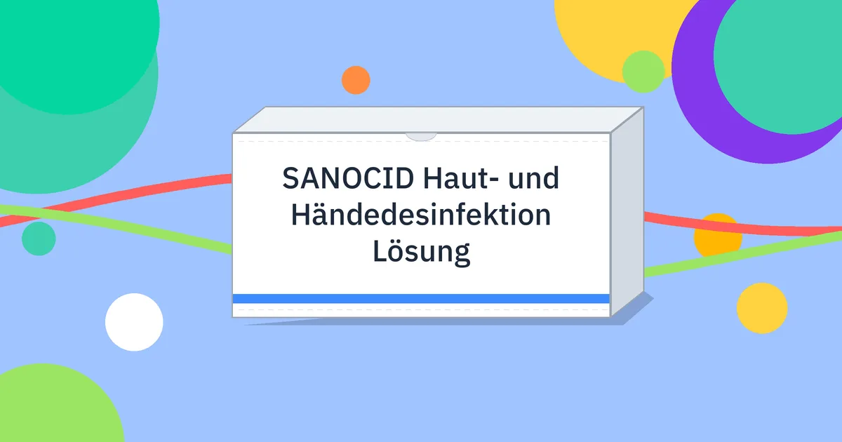 Symbolbild: Packung mit der Aufschrift SANOCID Haut- und Händedesinfektion Lösung (PZN 06920500) – Verfügbarkeit und Bezug in Apotheken in Frankfurt am Main