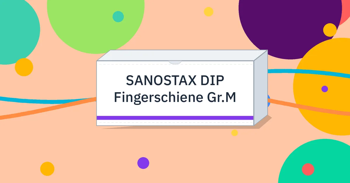 Symbolbild: Packung mit der Aufschrift SANOSTAX DIP Fingerschiene Gr.M (PZN 07145279) – Verfügbarkeit und Bezug in Apotheken in Frankfurt am Main
