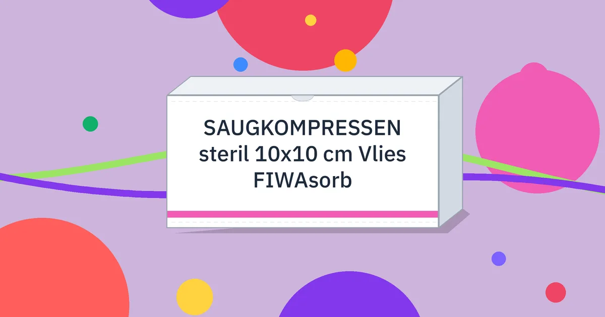 Symbolbild: Packung mit der Aufschrift SAUGKOMPRESSEN steril 10x10 cm Vlies FIWAsorb (PZN 14367282) – Verfügbarkeit und Bezug in Apotheken in Frankfurt am Main