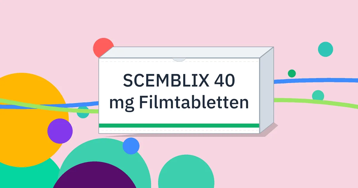 Symbolbild: Packung mit der Aufschrift SCEMBLIX 40 mg Filmtabletten (PZN 20026361) – Verfügbarkeit und Bezug in Apotheken in Frankfurt am Main