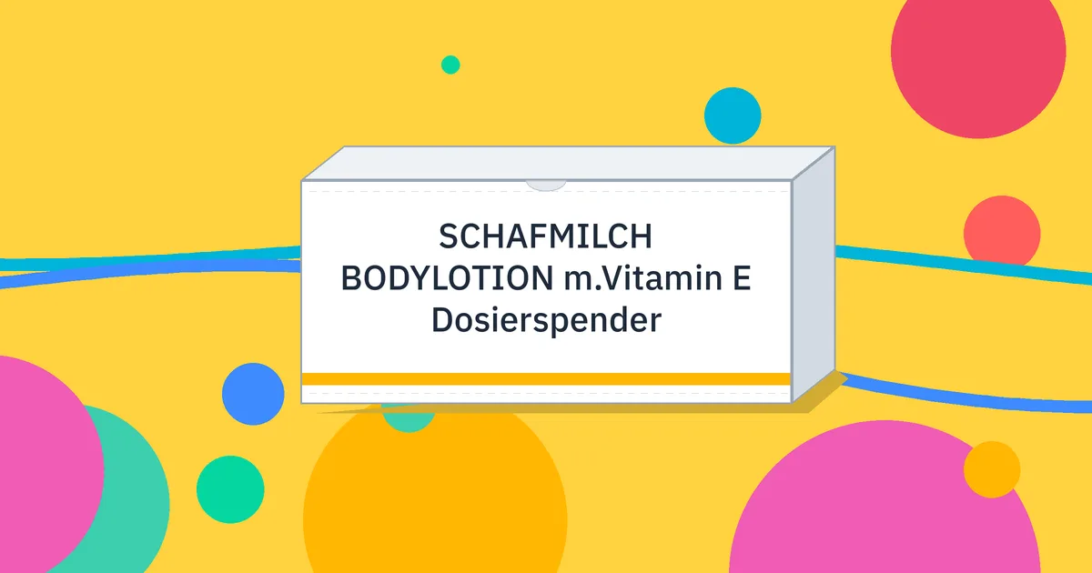 Symbolbild: Packung mit der Aufschrift SCHAFMILCH BODYLOTION m.Vitamin E Dosierspender (PZN 01018048) – Verfügbarkeit und Bezug in Apotheken in Frankfurt am Main