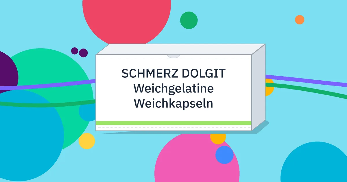 Symbolbild: Packung mit der Aufschrift SCHMERZ DOLGIT Weichgelatine Weichkapseln (PZN 04907369) – Verfügbarkeit und Bezug in Apotheken in Frankfurt am Main