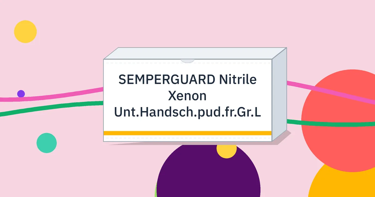 Symbolbild: Packung mit der Aufschrift SEMPERGUARD Nitrile Xenon Unt.Handsch.pud.fr.Gr.L (PZN 10915019) – Verfügbarkeit und Bezug in Apotheken in Frankfurt am Main