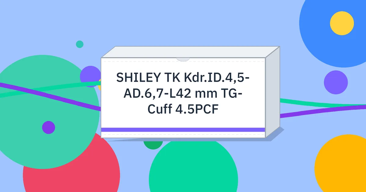 Symbolbild: Packung mit der Aufschrift SHILEY TK Kdr.ID.4,5-AD.6,7-L42 mm TG-Cuff 4.5PCF (PZN 11596071) – Verfügbarkeit und Bezug in Apotheken in Frankfurt am Main