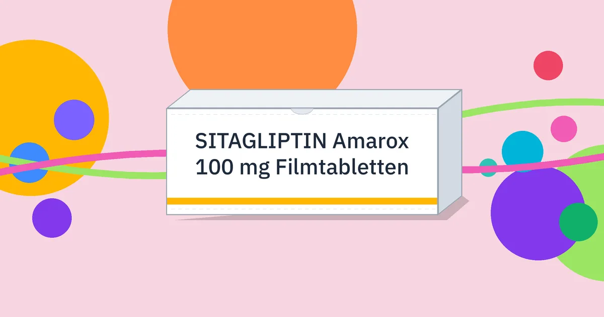 Symbolbild: Packung mit der Aufschrift SITAGLIPTIN Amarox 100 mg Filmtabletten (PZN 16804829) – Verfügbarkeit und Bezug in Apotheken in Frankfurt am Main