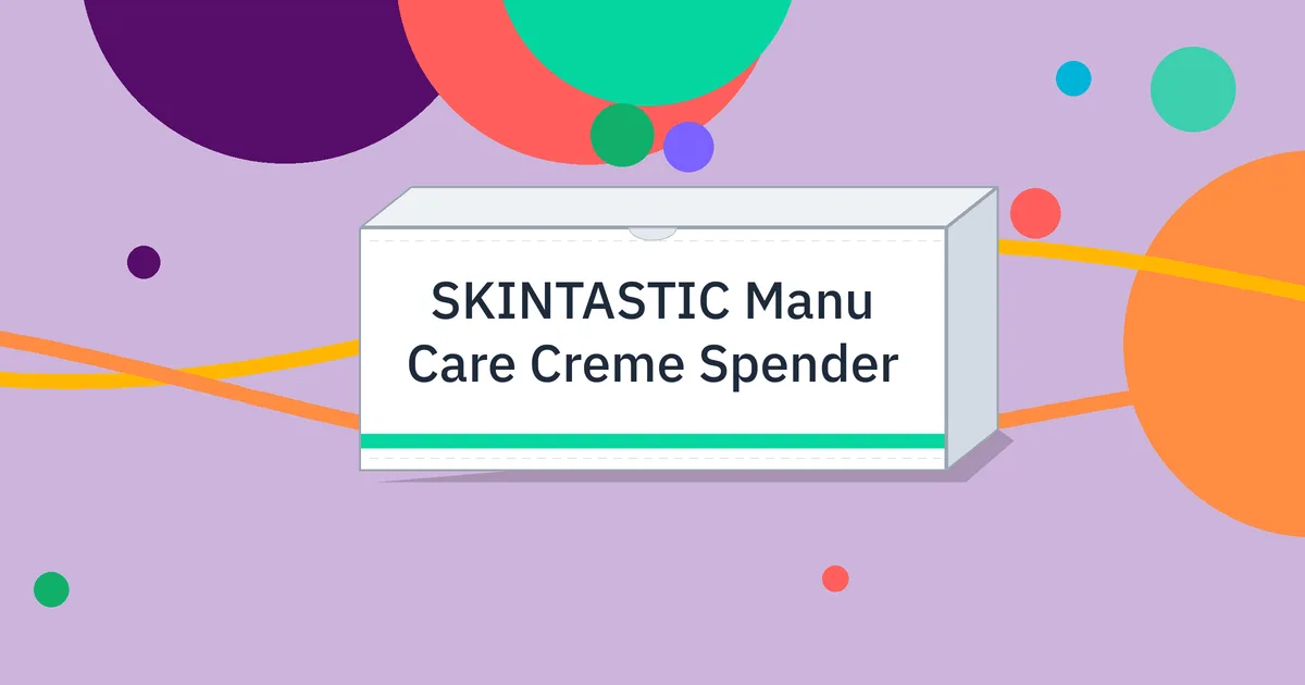 Symbolbild: Packung mit der Aufschrift SKINTASTIC Manu Care Creme Spender (PZN 14544614) – Verfügbarkeit und Bezug in Apotheken in Frankfurt am Main