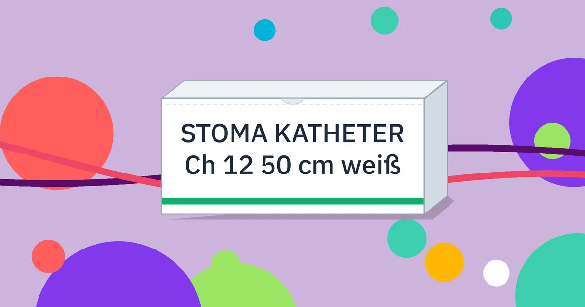 Symbolbild: Packung mit der Aufschrift STOMA KATHETER Ch 12 50 cm weiß (PZN 10045883) – Verfügbarkeit und Bezug in Apotheken in Frankfurt am Main