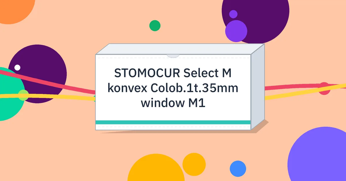 Symbolbild: Packung mit der Aufschrift STOMOCUR Select M konvex Colob.1t.35mm window M1 (PZN 18198787) – Verfügbarkeit und Bezug in Apotheken in Frankfurt am Main