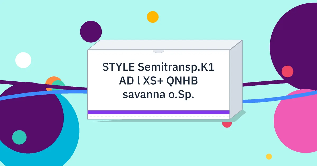 Symbolbild: Packung mit der Aufschrift STYLE Semitransp.K1 AD l XS+ QNHB savanna o.Sp. (PZN 18869738) – Verfügbarkeit und Bezug in Apotheken in Frankfurt am Main