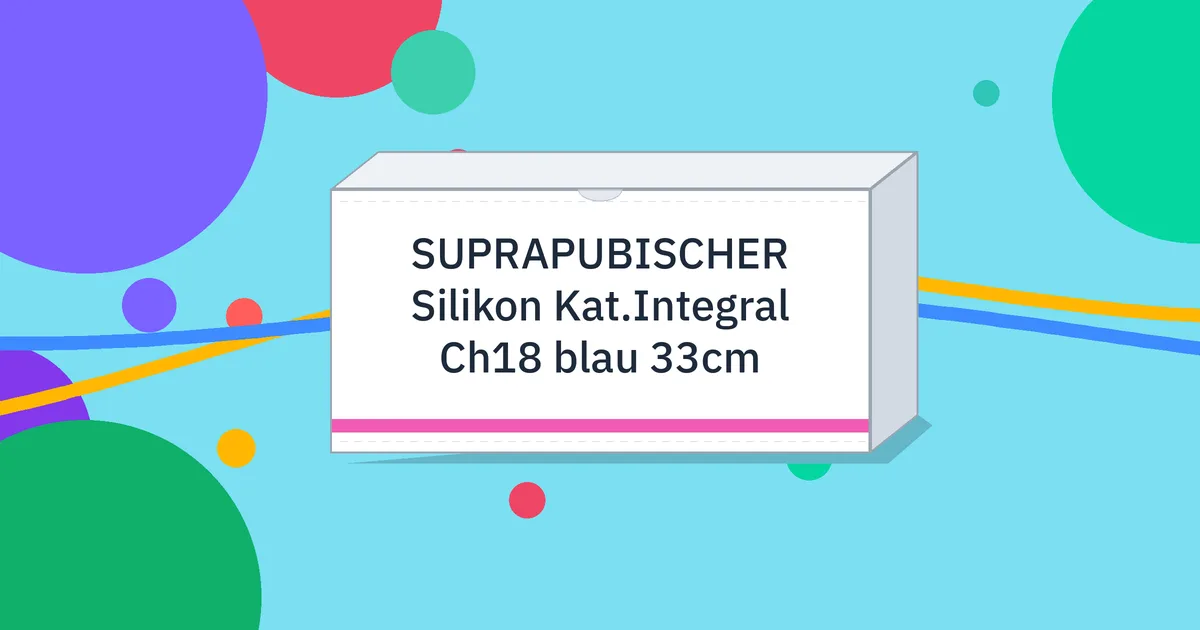 Symbolbild: Packung mit der Aufschrift SUPRAPUBISCHER Silikon Kat.Integral Ch18 blau 33cm (PZN 09767855) – Verfügbarkeit und Bezug in Apotheken in Frankfurt am Main