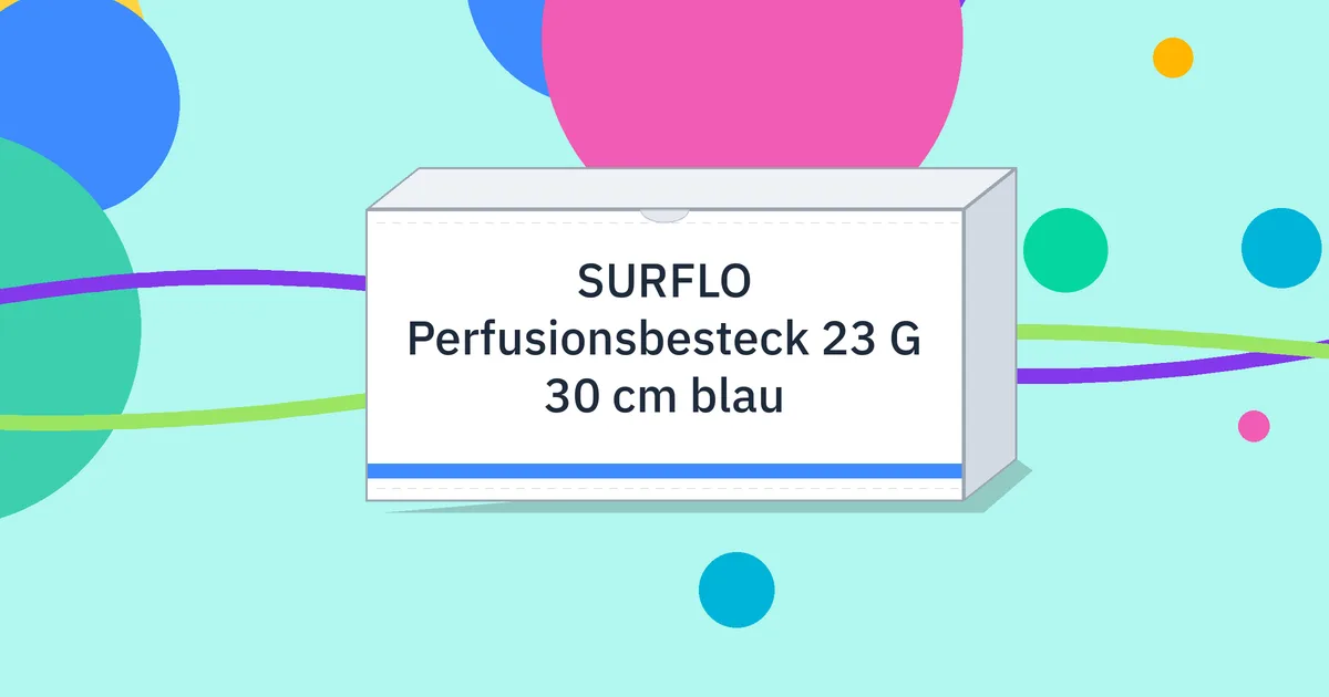 Symbolbild: Packung mit der Aufschrift SURFLO Perfusionsbesteck 23 G 30 cm blau (PZN 05866299) – Verfügbarkeit und Bezug in Apotheken in Frankfurt am Main