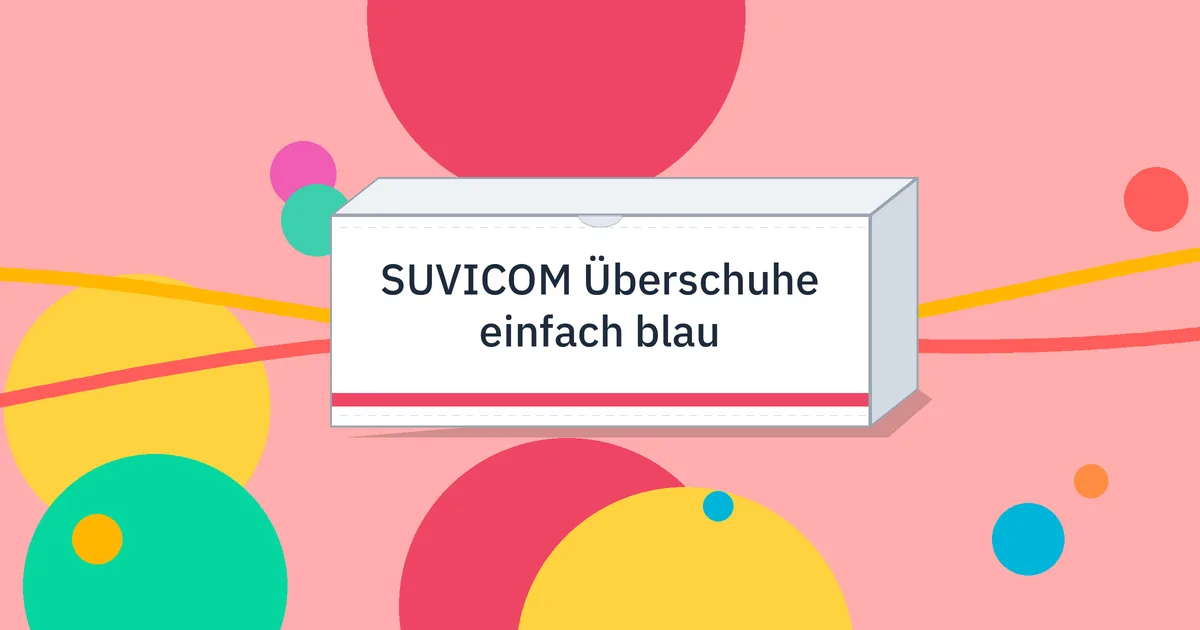 Symbolbild: Packung mit der Aufschrift SUVICOM Überschuhe einfach blau (PZN 17539766) – Verfügbarkeit und Bezug in Apotheken in Frankfurt am Main