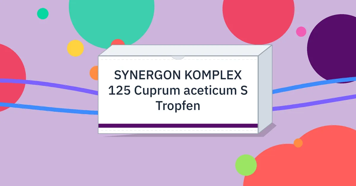 Symbolbild: Packung mit der Aufschrift SYNERGON KOMPLEX 125 Cuprum aceticum S Tropfen (PZN 19874629) – Verfügbarkeit und Bezug in Apotheken in Frankfurt am Main