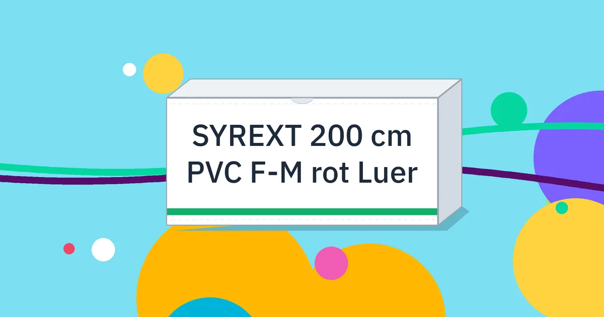 Symbolbild: Packung mit der Aufschrift SYREXT 200 cm PVC F-M rot Luer (PZN 17898471) – Verfügbarkeit und Bezug in Apotheken in Frankfurt am Main