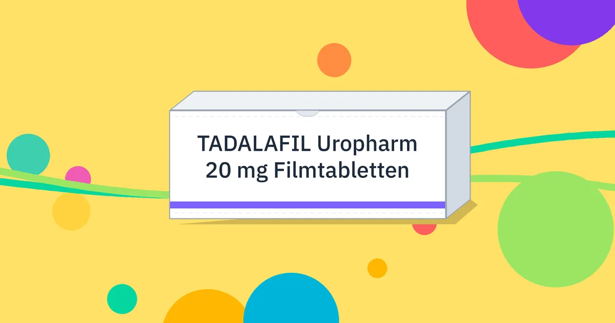 Symbolbild: Packung mit der Aufschrift TADALAFIL Uropharm 20 mg Filmtabletten (PZN 13813822) – Verfügbarkeit und Bezug in Apotheken in Frankfurt am Main