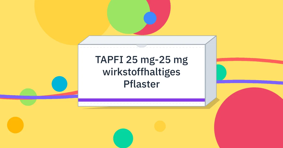 Symbolbild: Packung mit der Aufschrift TAPFI 25 mg-25 mg wirkstoffhaltiges Pflaster (PZN 16739776) – Verfügbarkeit und Bezug in Apotheken in Frankfurt am Main