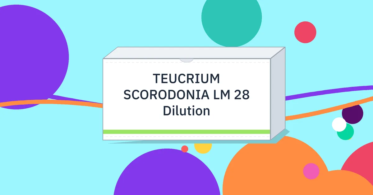 Symbolbild: Packung mit der Aufschrift TEUCRIUM SCORODONIA LM 28 Dilution (PZN 13217758) – Verfügbarkeit und Bezug in Apotheken in Frankfurt am Main