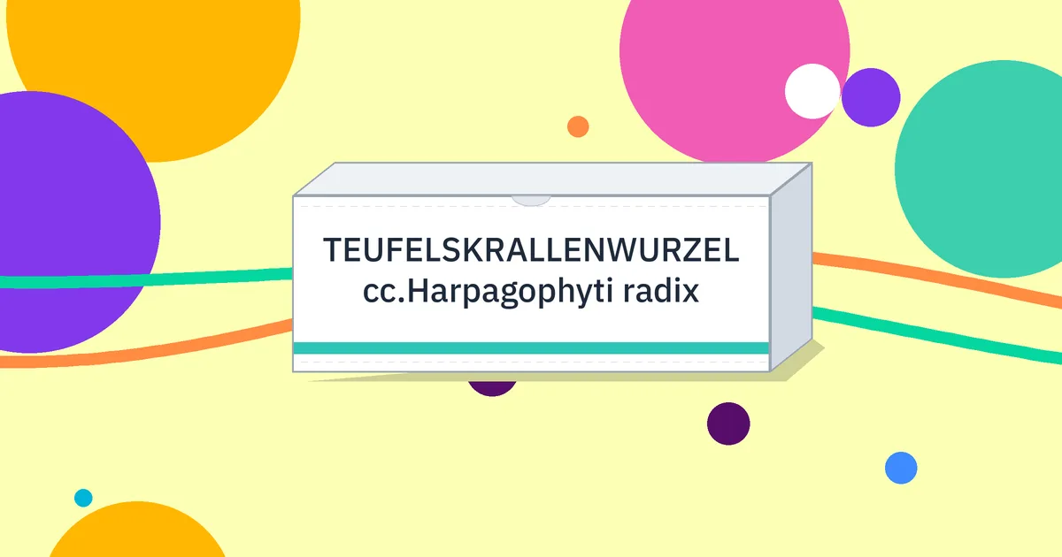 Symbolbild: Packung mit der Aufschrift TEUFELSKRALLENWURZEL cc.Harpagophyti radix (PZN 20953446) – Verfügbarkeit und Bezug in Apotheken in Frankfurt am Main