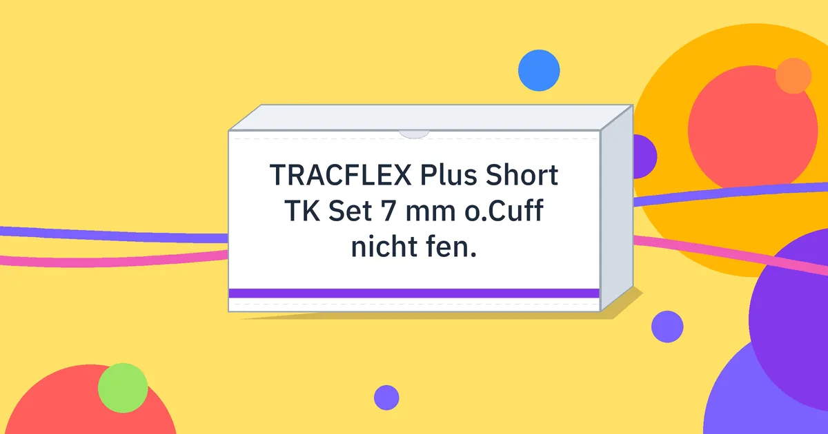 Symbolbild: Packung mit der Aufschrift TRACFLEX Plus Short TK Set 7 mm o.Cuff nicht fen. (PZN 20933828) – Verfügbarkeit und Bezug in Apotheken in Frankfurt am Main