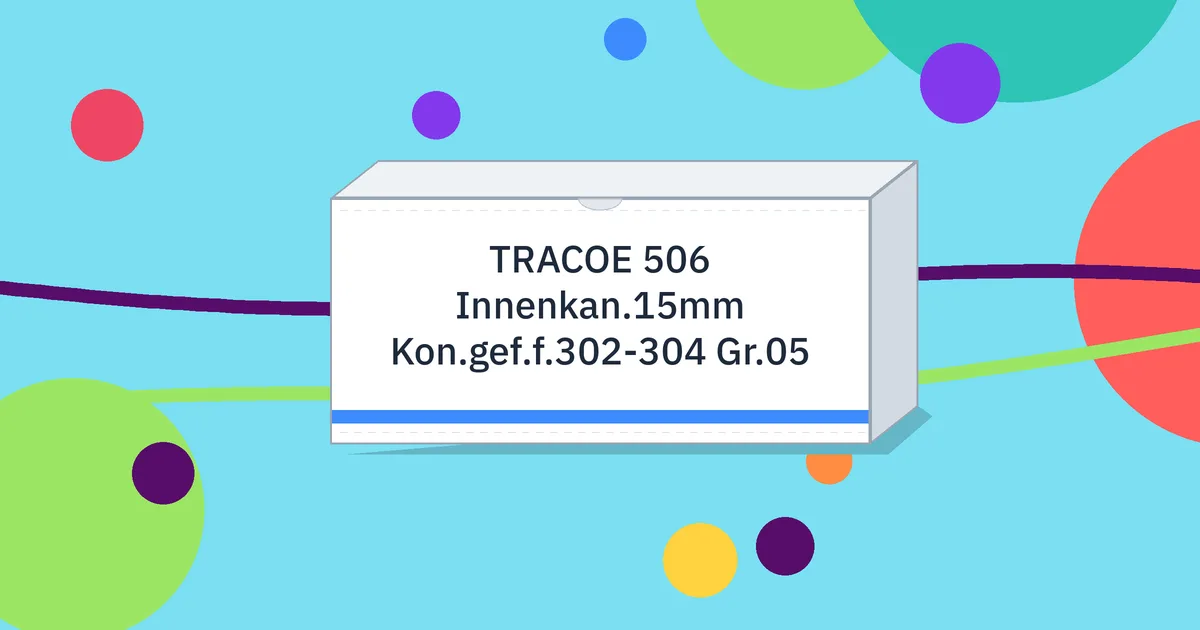 Symbolbild: Packung mit der Aufschrift TRACOE 506 Innenkan.15mm Kon.gef.f.302-304 Gr.05 (PZN 00923259) – Verfügbarkeit und Bezug in Apotheken in Frankfurt am Main