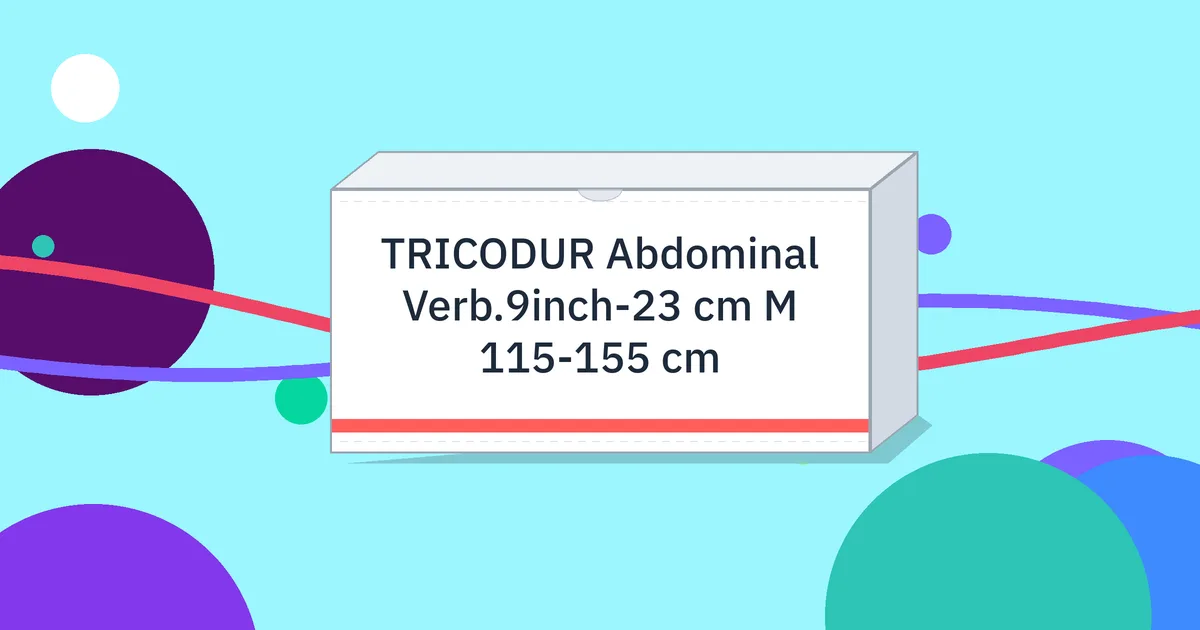 Symbolbild: Packung mit der Aufschrift TRICODUR Abdominal Verb.9inch-23 cm M 115-155 cm (PZN 17368997) – Verfügbarkeit und Bezug in Apotheken in Frankfurt am Main
