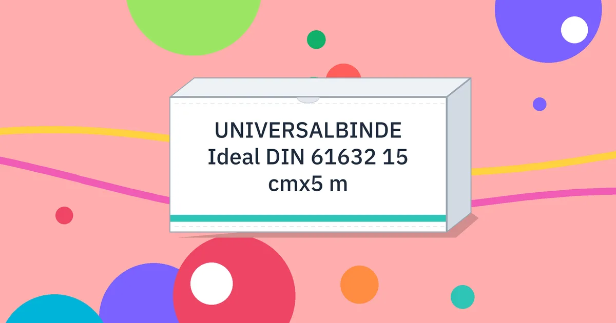 Symbolbild: Packung mit der Aufschrift UNIVERSALBINDE Ideal DIN 61632 15 cmx5 m (PZN 10351746) – Verfügbarkeit und Bezug in Apotheken in Frankfurt am Main