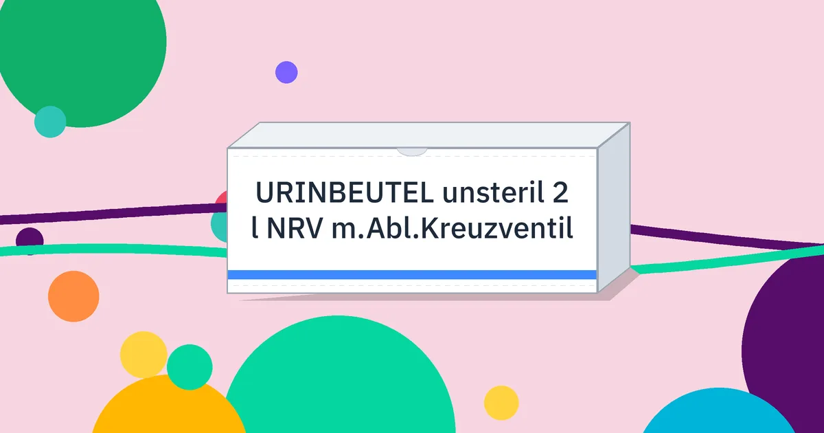 Symbolbild: Packung mit der Aufschrift URINBEUTEL unsteril 2 l NRV m.Abl.Kreuzventil (PZN 19497061) – Verfügbarkeit und Bezug in Apotheken in Frankfurt am Main