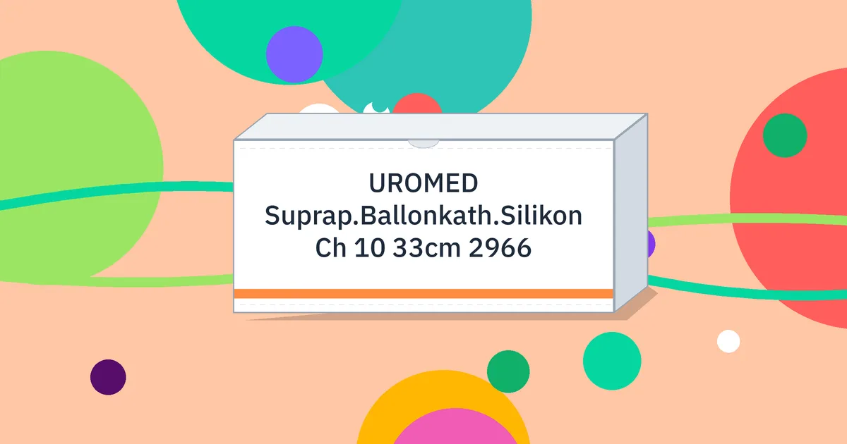 Symbolbild: Packung mit der Aufschrift UROMED Suprap.Ballonkath.Silikon Ch 10 33cm 2966 (PZN 07654443) – Verfügbarkeit und Bezug in Apotheken in Frankfurt am Main