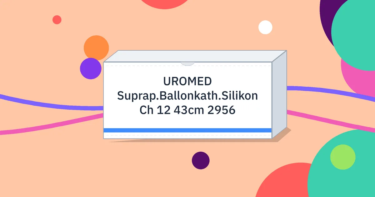 Symbolbild: Packung mit der Aufschrift UROMED Suprap.Ballonkath.Silikon Ch 12 43cm 2956 (PZN 00051730) – Verfügbarkeit und Bezug in Apotheken in Frankfurt am Main