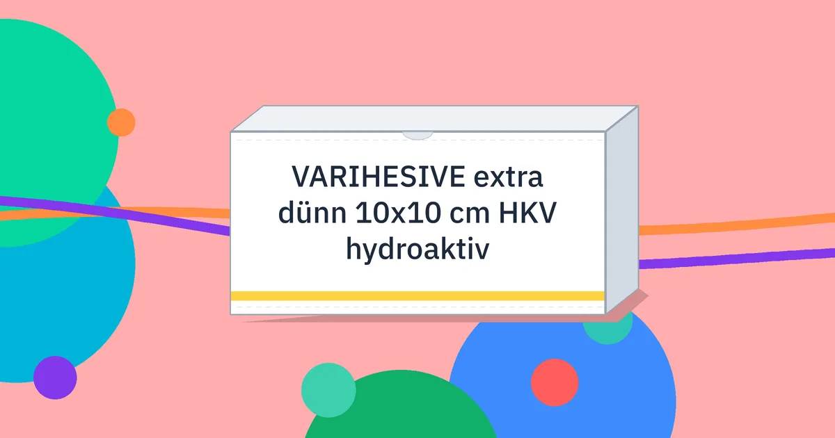 Symbolbild: Packung mit der Aufschrift VARIHESIVE extra dünn 10x10 cm HKV hydroaktiv (PZN 12772417) – Verfügbarkeit und Bezug in Apotheken in Frankfurt am Main