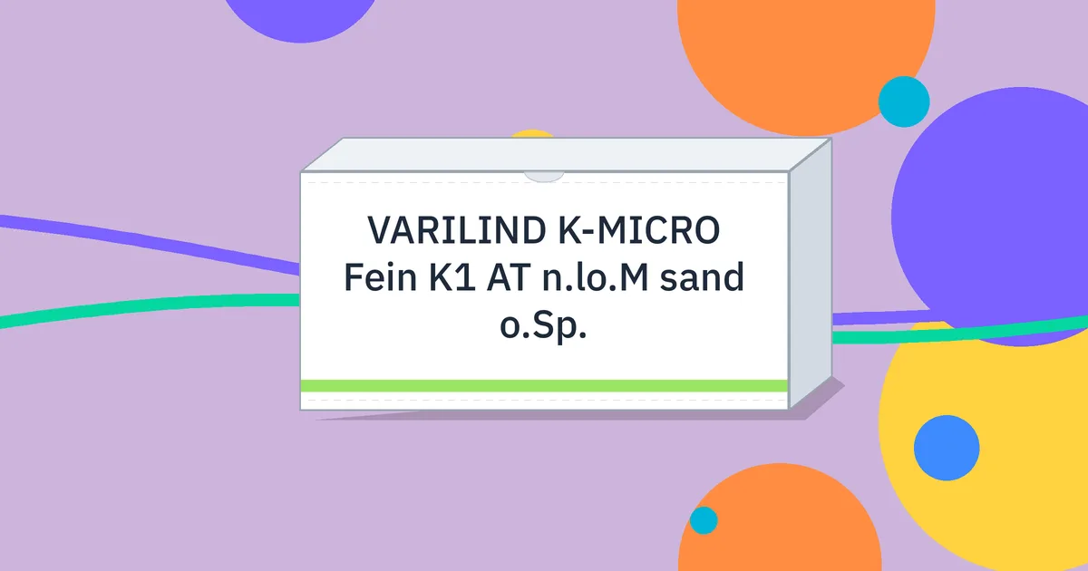 Symbolbild: Packung mit der Aufschrift VARILIND K-MICRO Fein K1 AT n.lo.M sand o.Sp. (PZN 20551802) – Verfügbarkeit und Bezug in Apotheken in Frankfurt am Main
