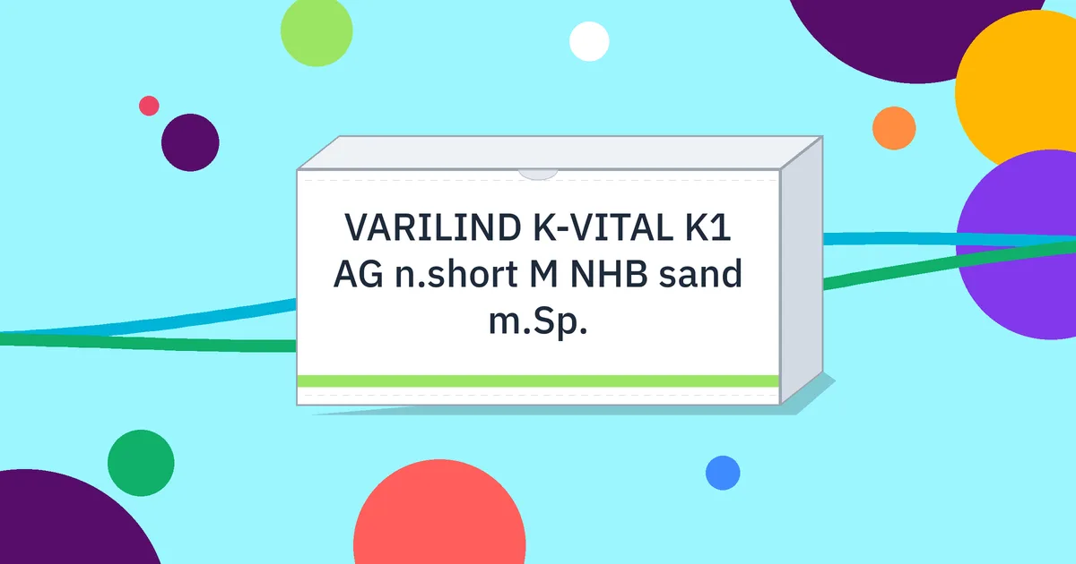 Symbolbild: Packung mit der Aufschrift VARILIND K-VITAL K1 AG n.short M NHB sand m.Sp. (PZN 20562668) – Verfügbarkeit und Bezug in Apotheken in Frankfurt am Main