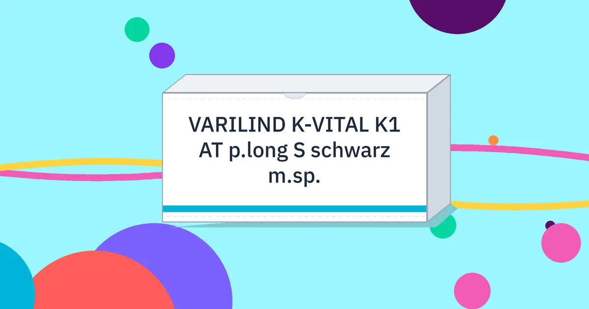 Symbolbild: Packung mit der Aufschrift VARILIND K-VITAL K1 AT p.long S schwarz m.sp. (PZN 20560468) – Verfügbarkeit und Bezug in Apotheken in Frankfurt am Main