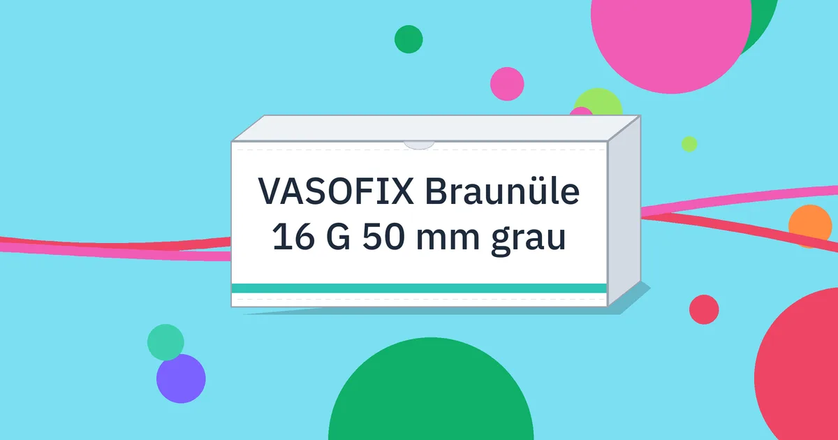 Symbolbild: Packung mit der Aufschrift VASOFIX Braunüle 16 G 50 mm grau (PZN 02758847) – Verfügbarkeit und Bezug in Apotheken in Frankfurt am Main