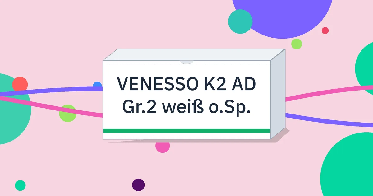 Symbolbild: Packung mit der Aufschrift VENESSO K2 AD Gr.2 weiß o.Sp. (PZN 03260380) – Verfügbarkeit und Bezug in Apotheken in Frankfurt am Main