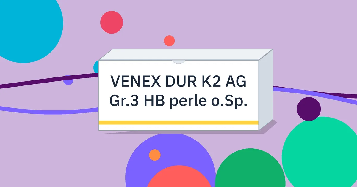 Symbolbild: Packung mit der Aufschrift VENEX DUR K2 AG Gr.3 HB perle o.Sp. (PZN 03220268) – Verfügbarkeit und Bezug in Apotheken in Frankfurt am Main