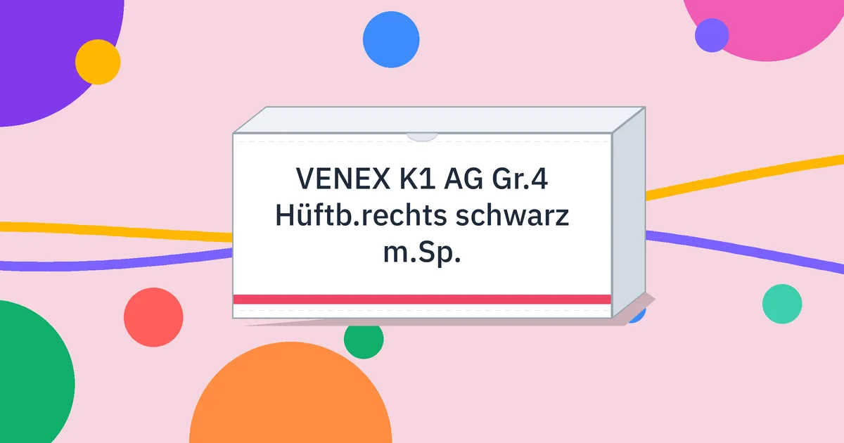 Symbolbild: Packung mit der Aufschrift VENEX K1 AG Gr.4 Hüftb.rechts schwarz m.Sp. (PZN 03204430) – Verfügbarkeit und Bezug in Apotheken in Frankfurt am Main