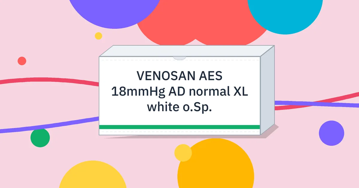 Symbolbild: Packung mit der Aufschrift VENOSAN AES 18mmHg AD normal XL white o.Sp. (PZN 15323157) – Verfügbarkeit und Bezug in Apotheken in Frankfurt am Main