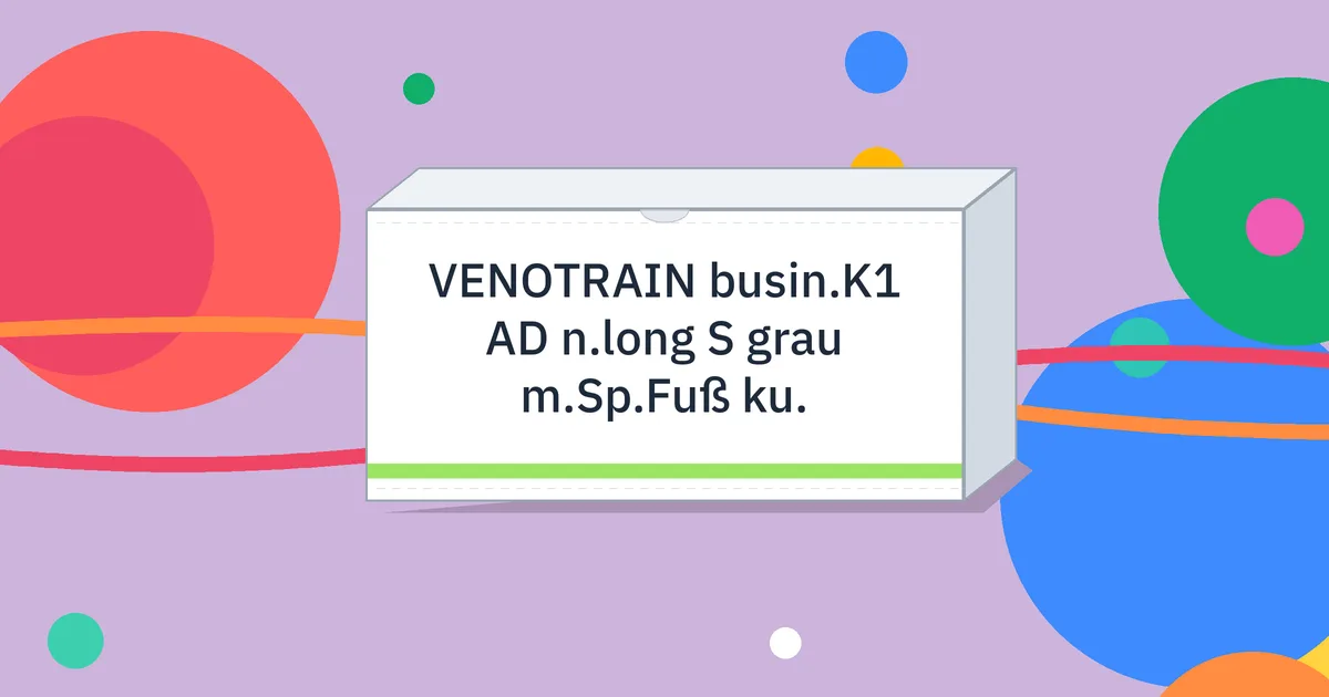 Symbolbild: Packung mit der Aufschrift VENOTRAIN busin.K1 AD n.long S grau m.Sp.Fuß ku. (PZN 19057190) – Verfügbarkeit und Bezug in Apotheken in Frankfurt am Main