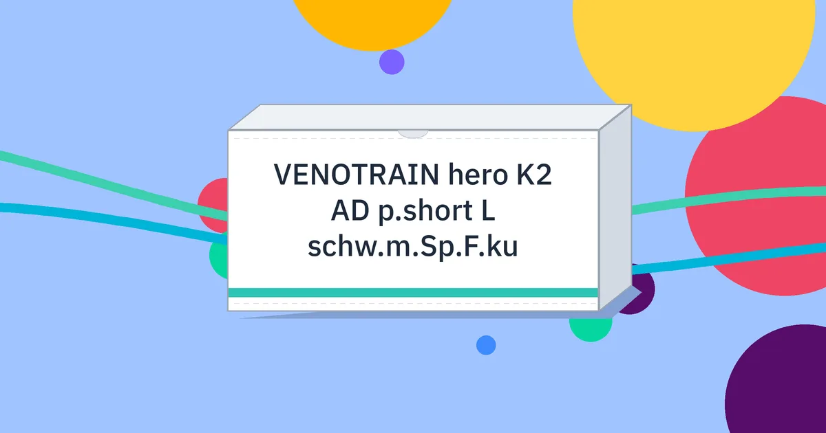 Symbolbild: Packung mit der Aufschrift VENOTRAIN hero K2 AD p.short L schw.m.Sp.F.ku (PZN 19189715) – Verfügbarkeit und Bezug in Apotheken in Frankfurt am Main